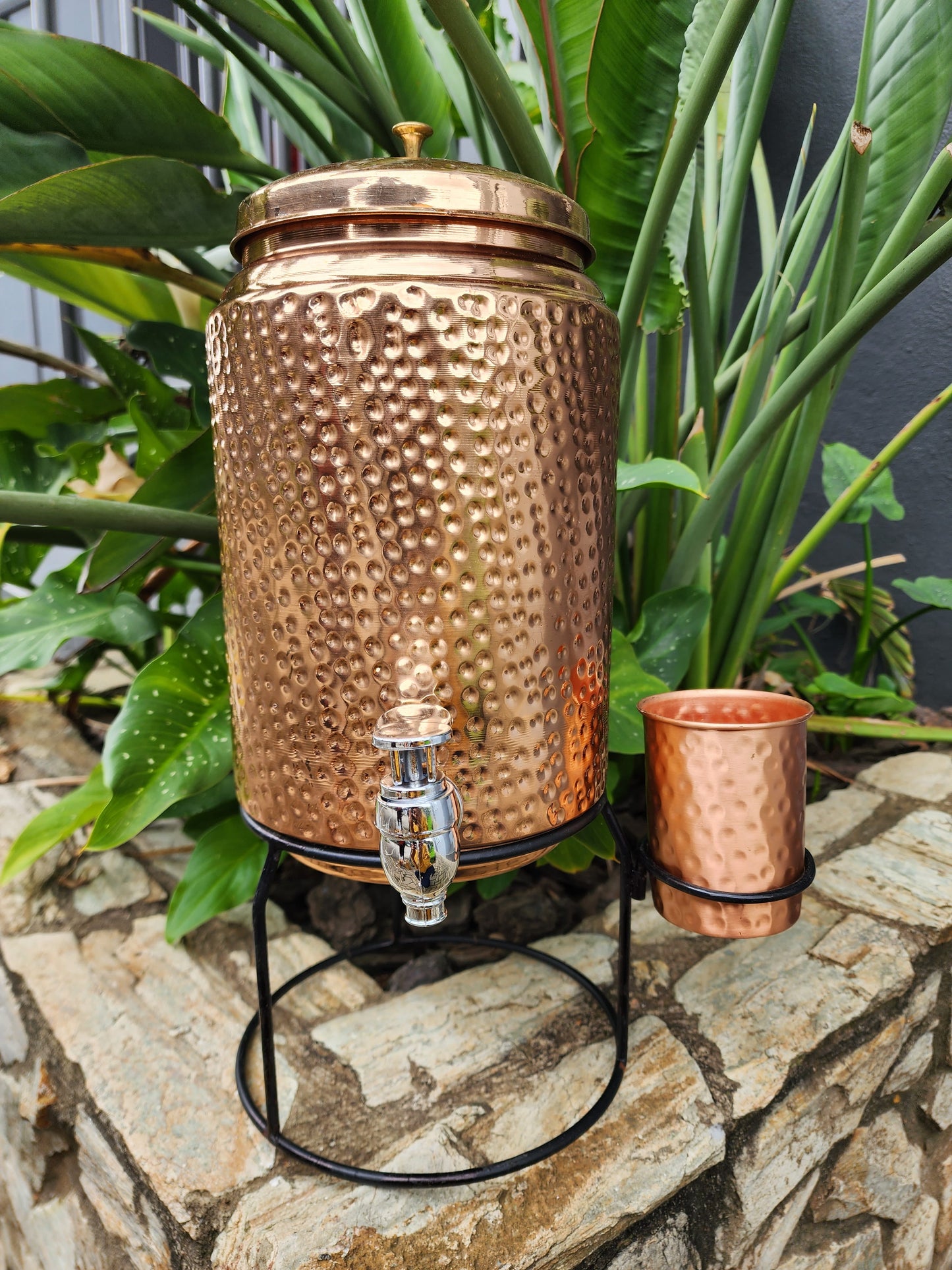 Dimple Copper Water Dispenser with Cup and Stand (5L) – Just Copper