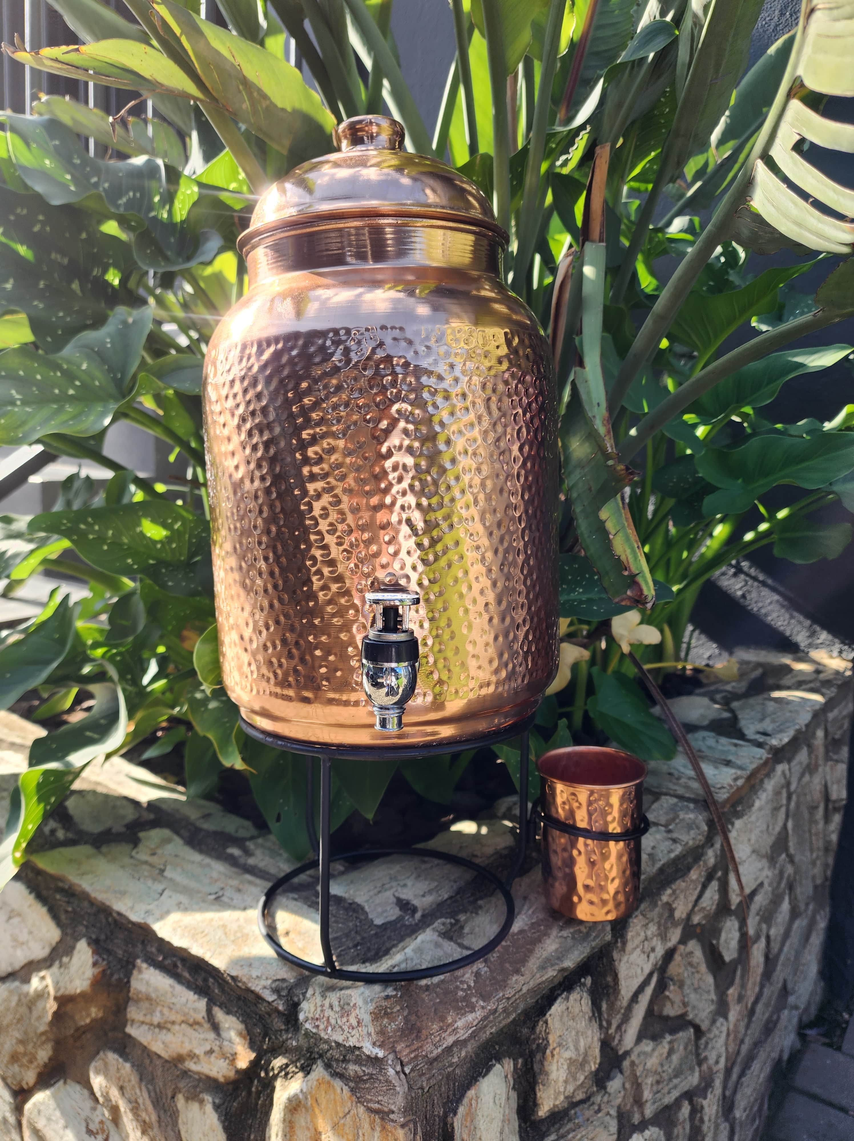 Dimple Copper Water Dispenser with Cup and Stand (8L) – Just Copper