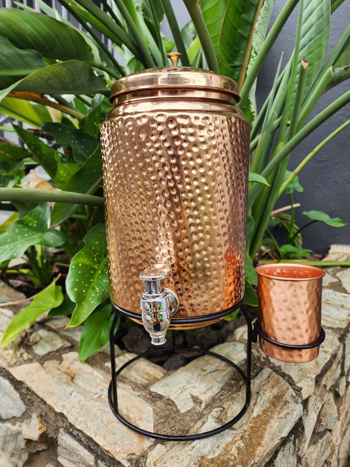 Dimple Copper Water Dispenser with Cup and Stand (5L) – Just Copper